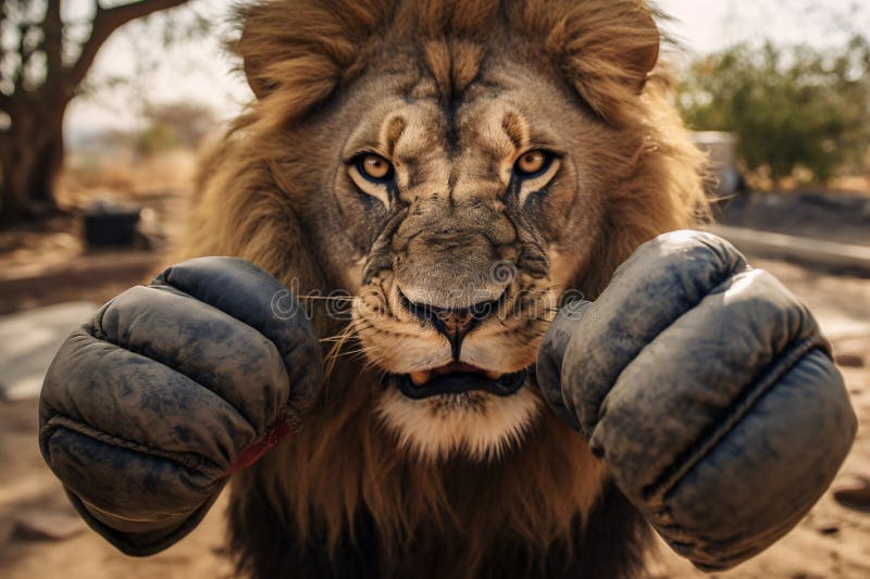 Lion Boxer. Lion in Boxing Gloves. the Lion is Boxing Stock ...