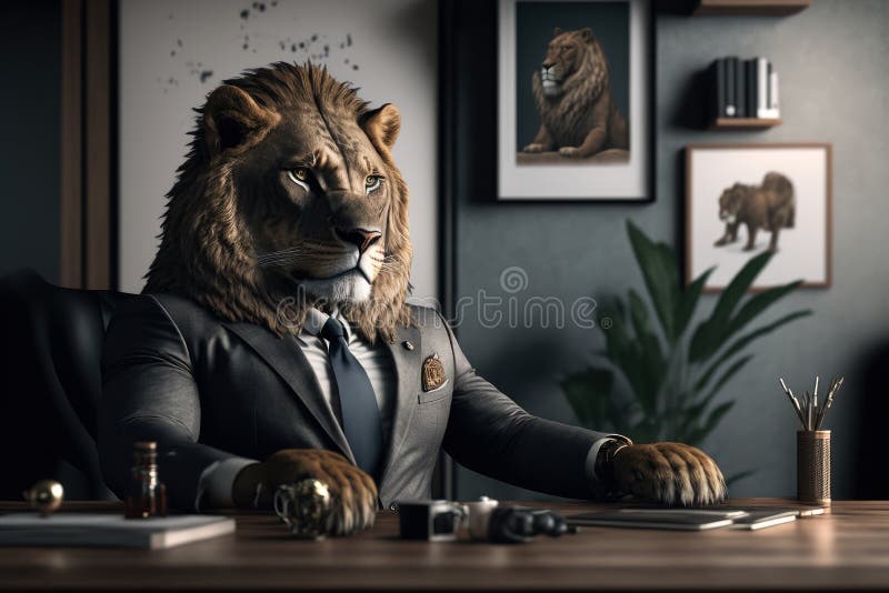Lion in a Business Suit at the Office, Generative Ai Stock Illustration ...