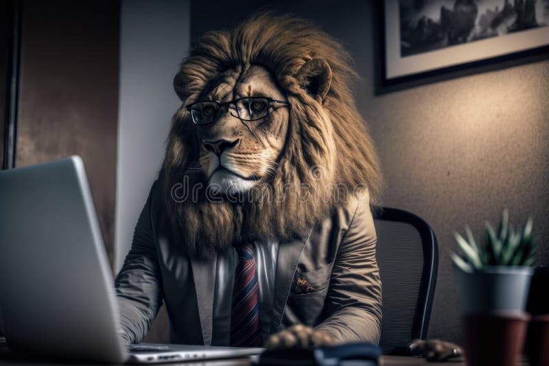 A Lion in a Business Suit at the Office, Generative Ai Stock ...