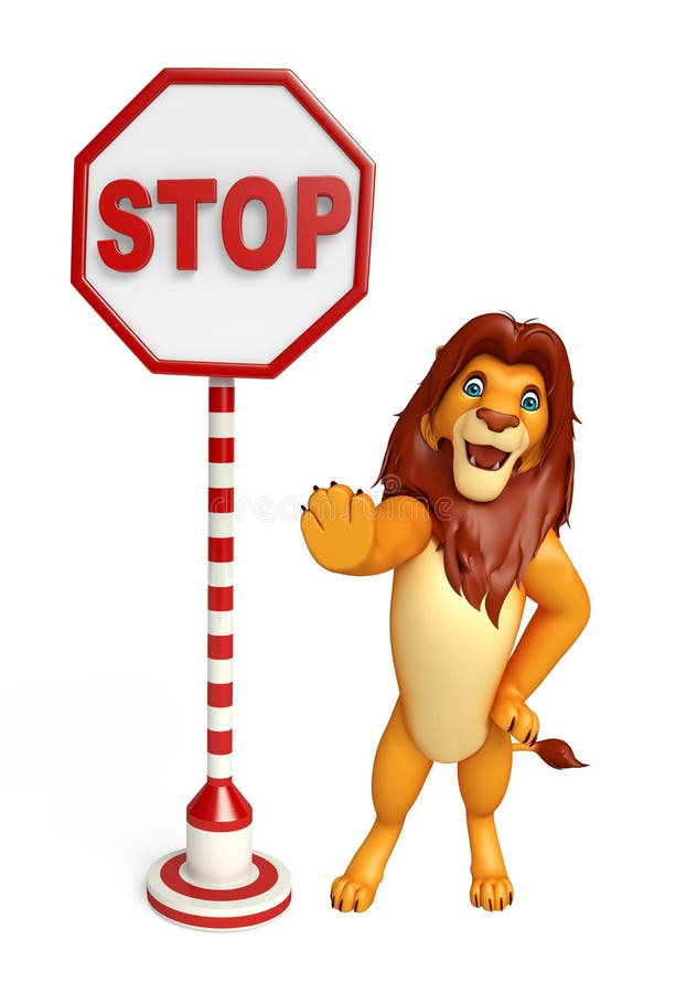 Lion Cartoon Character with Stop Sign Stock Illustration - Illustration ...
