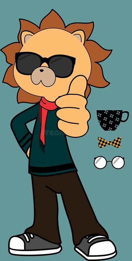 Lion Cartoon Hipster Character Standing Pack Collection Stock ...