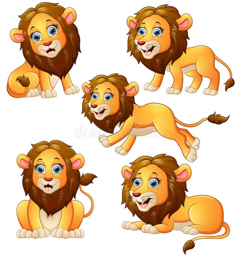 Lion Cartoon Set Collection Stock Vector - Illustration of fauna, fangs ...
