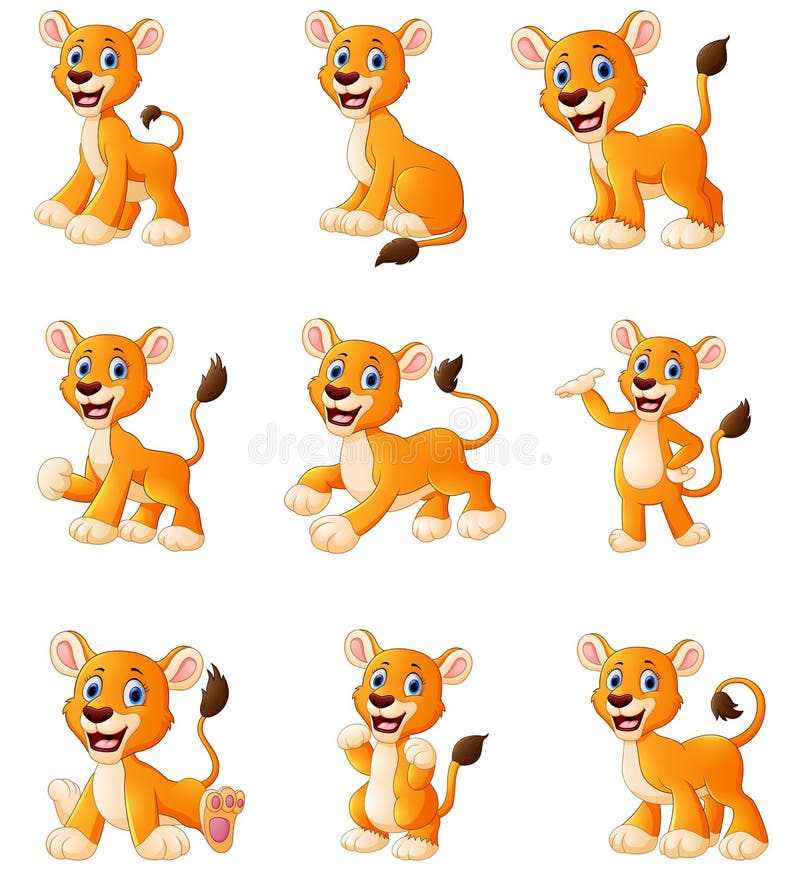 Lion Cartoon Set Collection Stock Vector - Illustration of safari ...