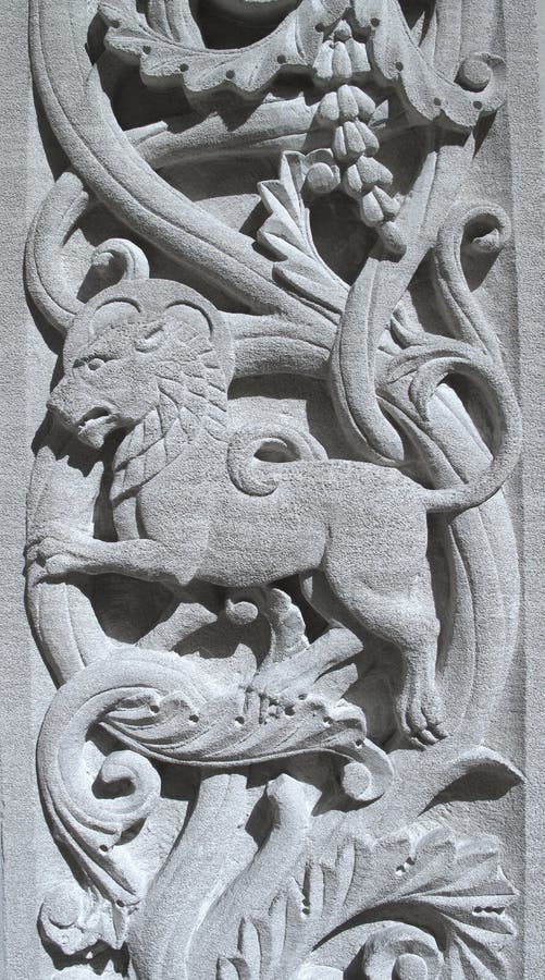 Lion Carved into an Old Concrete Wall Stock Photo - Image of concrete ...