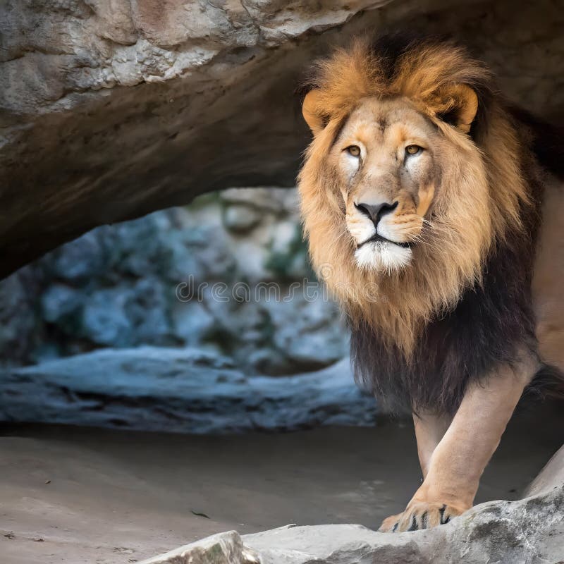 Lion and cave stock illustration. Illustration of proverb - 311053337