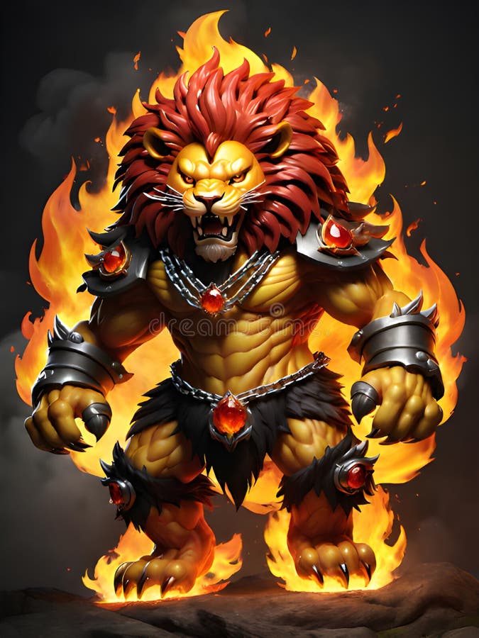 A Lion with a Chain Around Its Neck and a Fire on Its Chest Stock ...