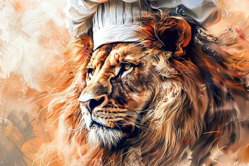 Lion with a Chef Hat on Its Head Stock Image - Image of main, touch ...