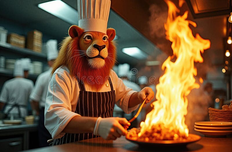 Lion Chef Kitchen Fire stock illustration. Illustration of cooking ...