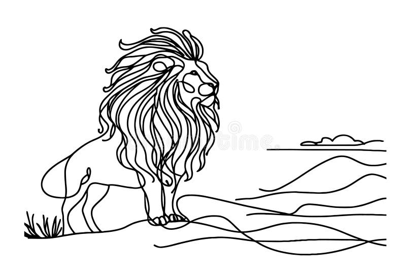 A Lion. Continuous Single Line Drawing. Vector Illustration. Stock ...