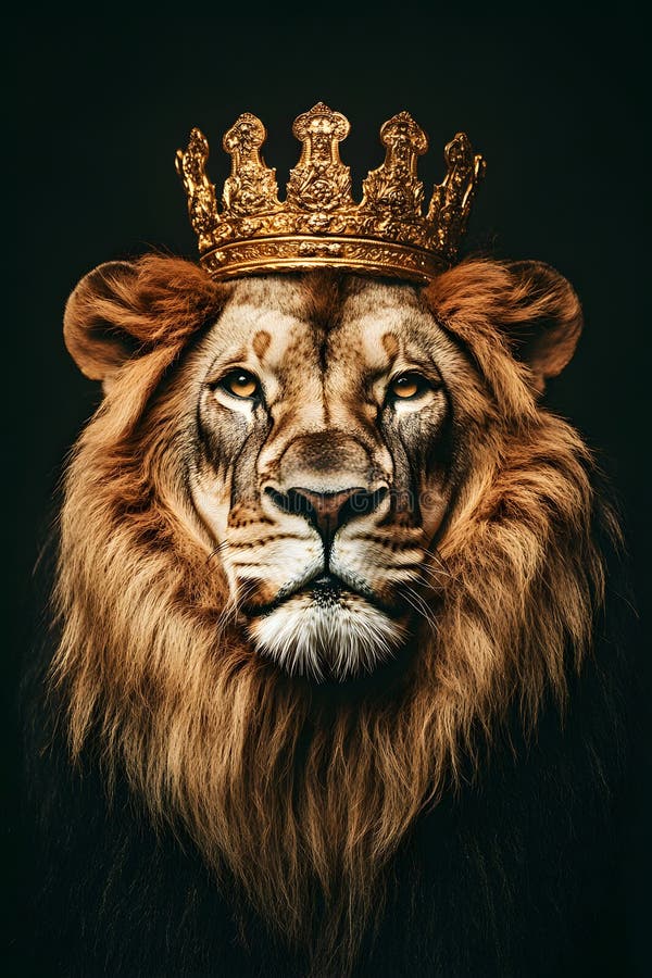 An Elegant Lion with a Crown with a Dramatic Background Stock ...