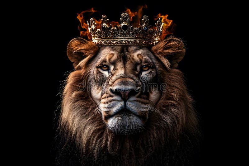 An Elegant Lion with a Crown with a Dramatic Background Stock Image ...