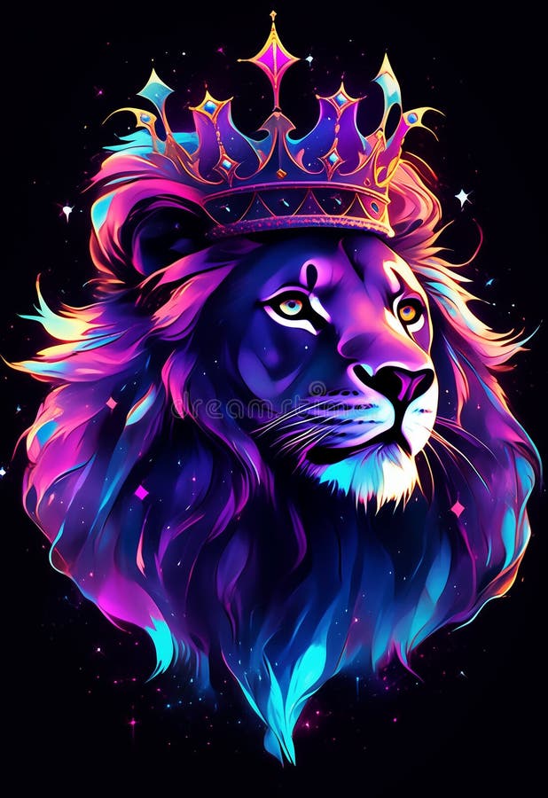 Lion with Crown in Cosmic Space. Stock Illustration - Illustration of ...
