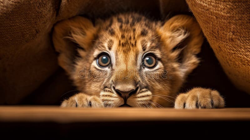 Lion Cub Baby Small . Generative AI Stock Illustration - Illustration ...