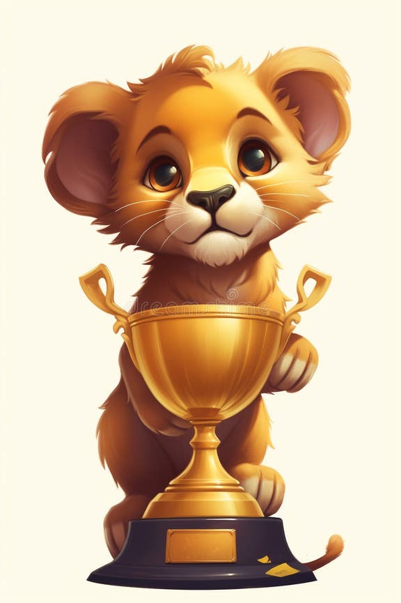 Lion Cub Fox with Champion Cup. AI Generated Stock Illustration ...