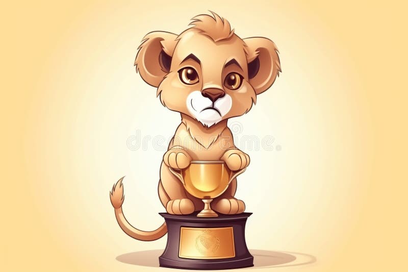 Lion Cub Fox with Champion Cup. AI Generated Stock Illustration ...
