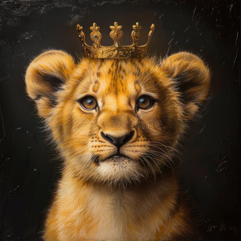 Lion Cub King a Playful Lion Cub Wearing a Tiny Crown Stock Photo ...
