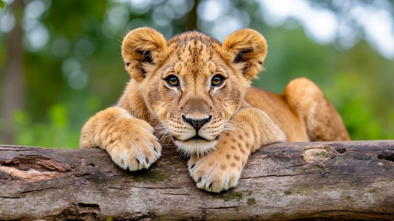 A Lion Cub Laying on a Tree Branch Stock Photo - Image of adorable ...