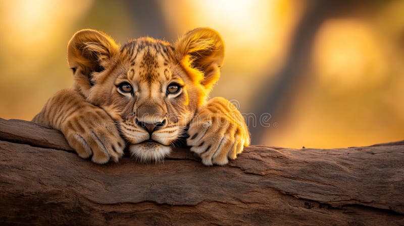 A Lion Cub Resting on a Tree Branch Stock Image - Image of branch ...