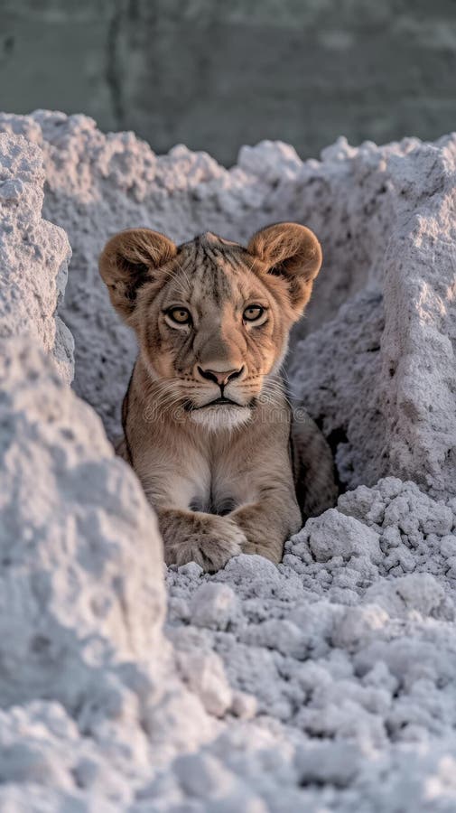 Lion Cub in Sand Den stock illustration. Illustration of portrait ...