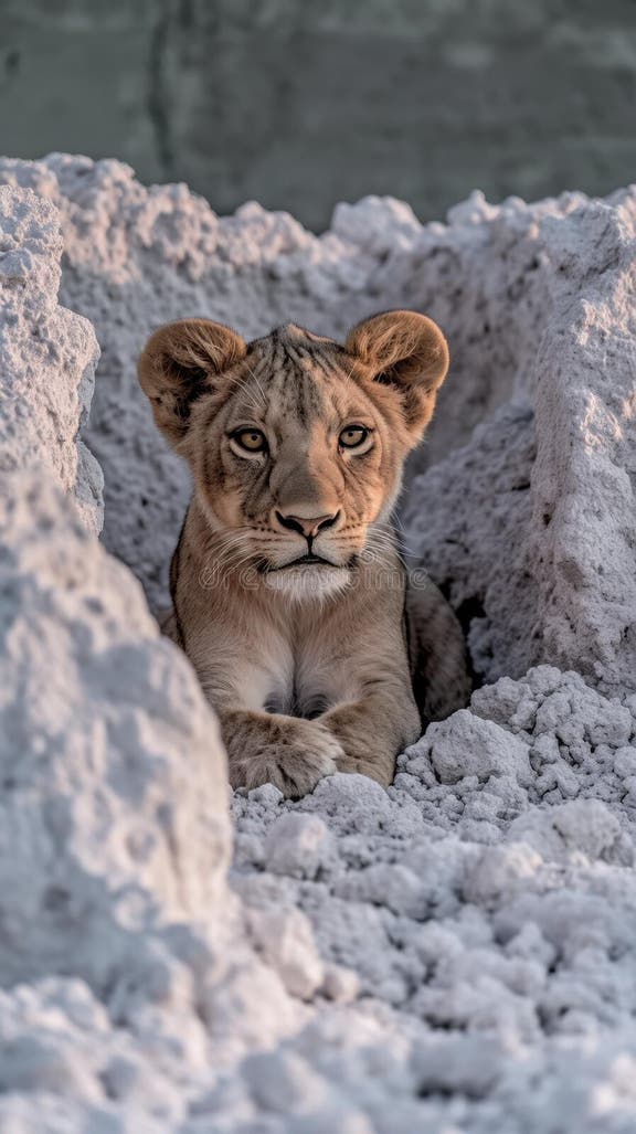 Lion Cub in Sand Den stock illustration. Illustration of portrait ...
