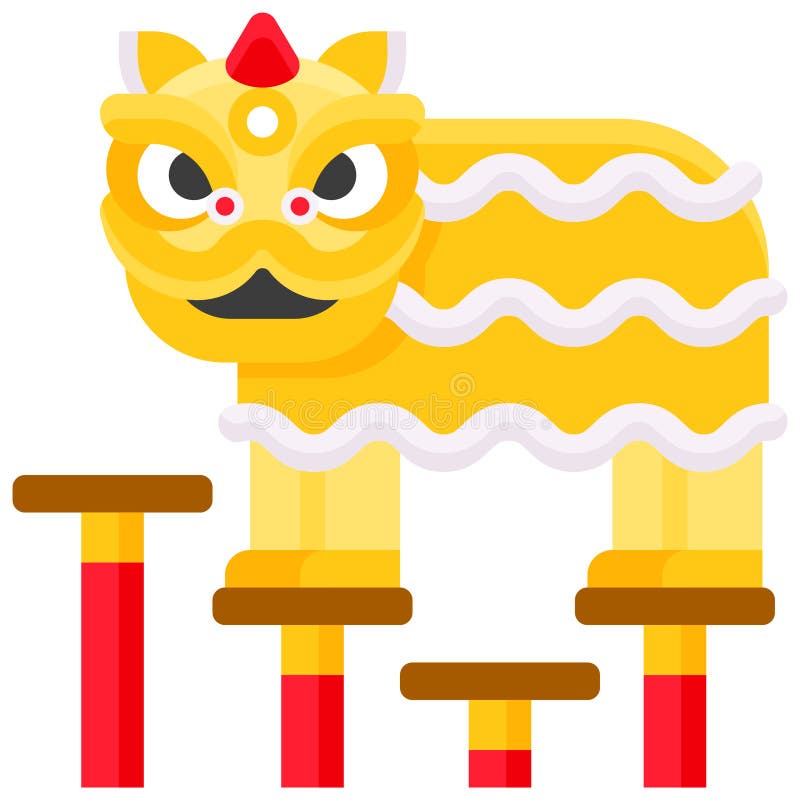 Lion Dance Dancing on Poles Icon, Lion Dance Related Vector Stock Vector - Illustration of dance ...