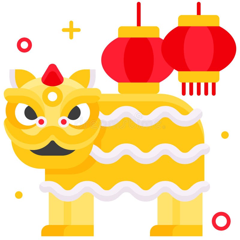 Lion Dance with Lantern Icon, Lion Dance Related Vector Stock Vector ...
