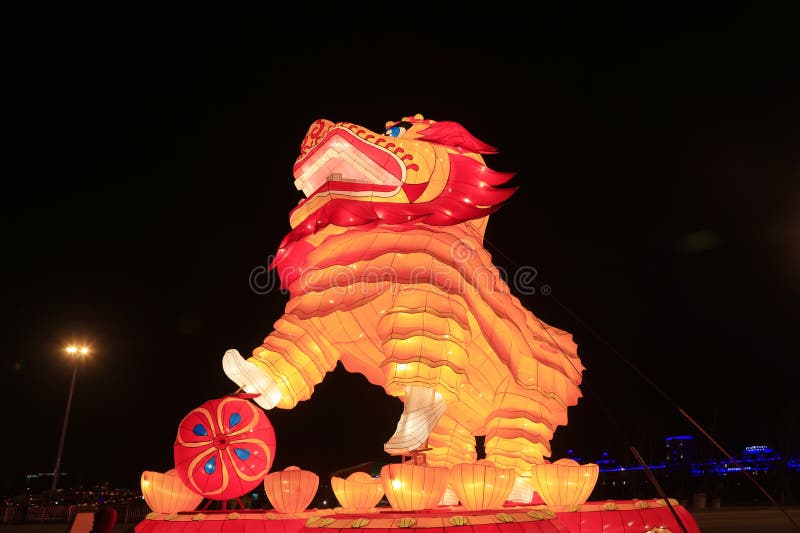 Lion Dance shape lantern stock image. Image of dance - 370696479
