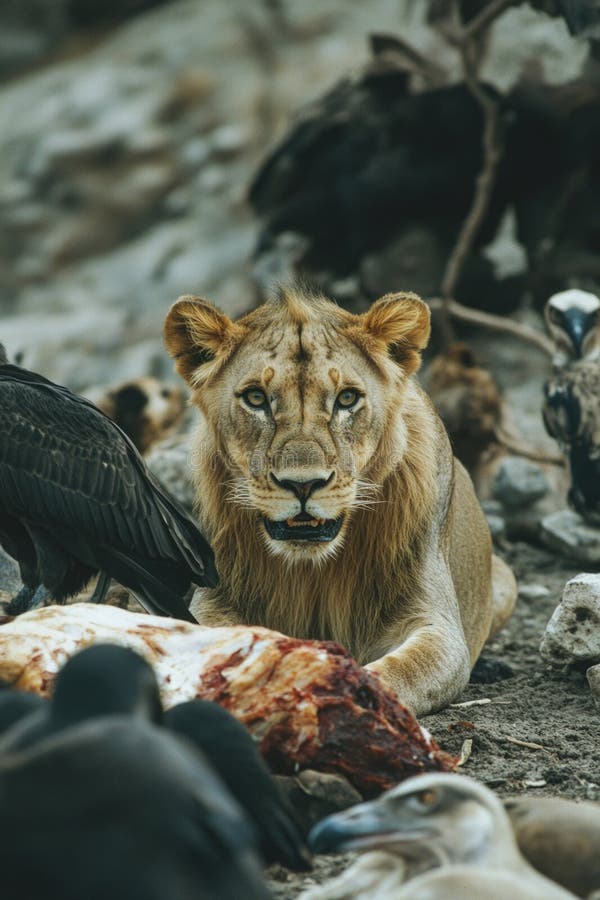Lion and Dead Bird stock photo. Image of death, prey - 379103512