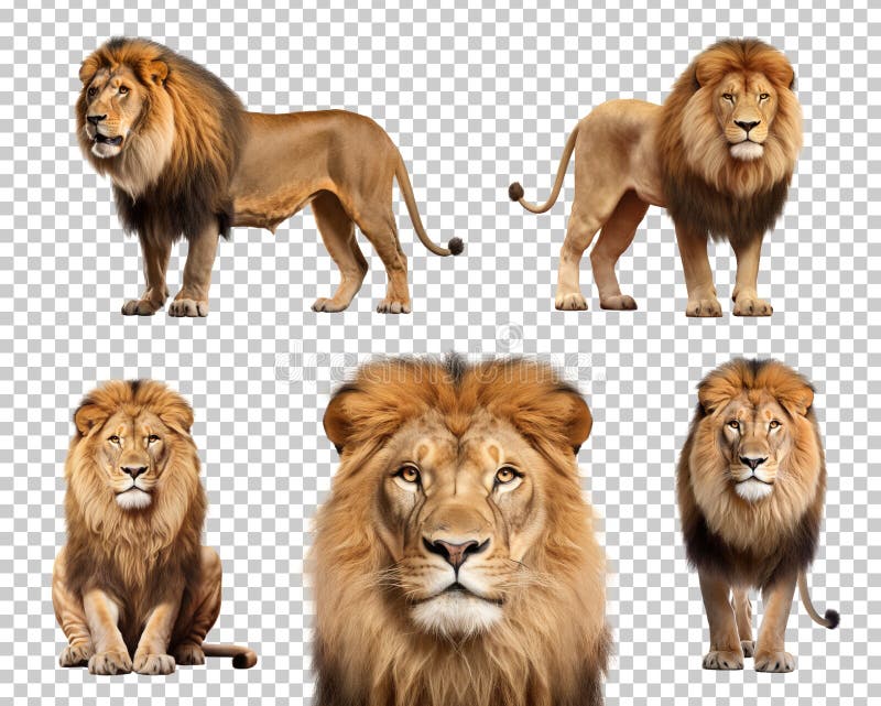 Lion Different Shot View Set Isolated on Transparent Background PNG ...