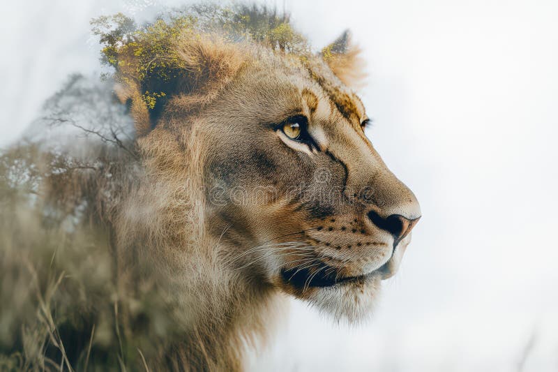 Lion, Double Exposure Photo of Wildlife Stock Photo - Image of african ...