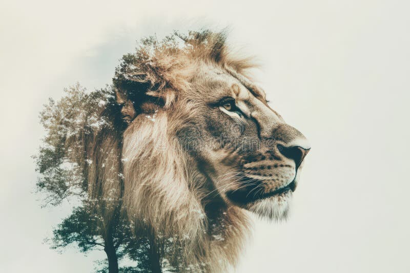 Lion, Double Exposure Photo of Wildlife Stock Photo - Image of mane ...