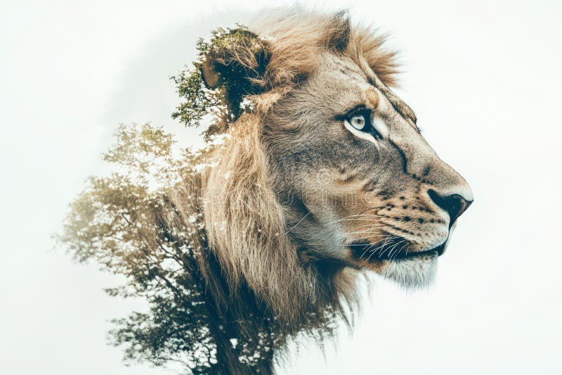 Lion, Double Exposure Photo of Wildlife Stock Image - Image of ...