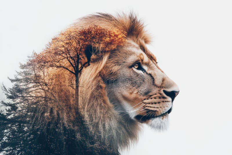Lion, Double Exposure Photo of Wildlife Stock Image - Image of ...