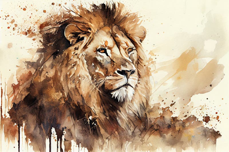 Lion Drawing with Bit of Watercolour Stock Illustration - Illustration ...