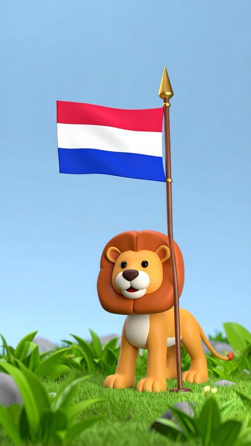 Lion with Dutch Flag Cartoon Stock Image - Image of cute, wild: 377519075