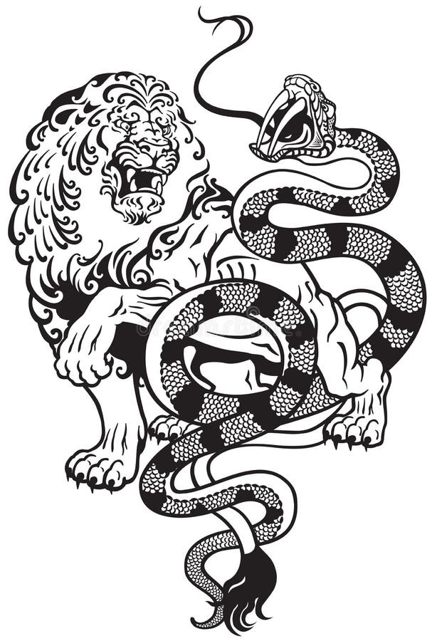Lion et serpent illustration de vecteur. Illustration du animal - 52330073