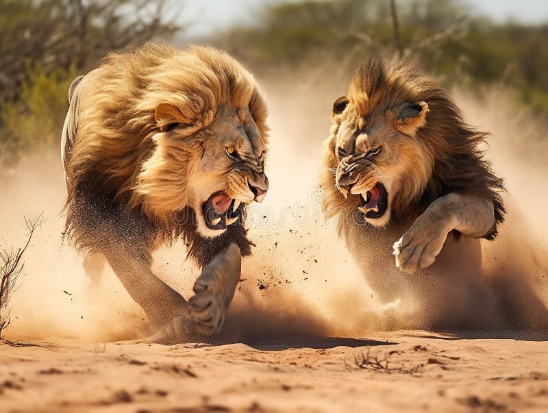 Lion Fight in Kgalagadi Made with Generative AI Illustration Stock ...