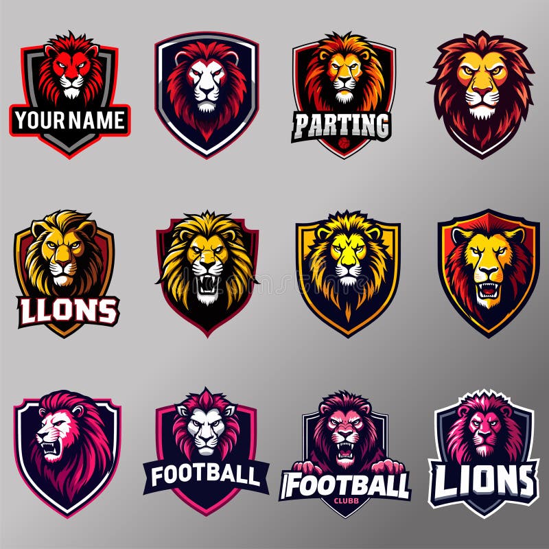 Lion Football Team Logo Design Vector Illustration Set Stock Vector - Illustration of font ...