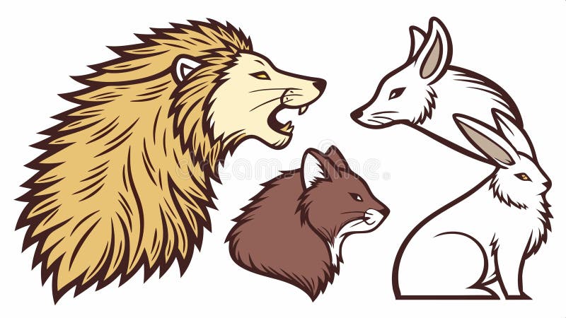 Lion, Fox, and Rabbit Illustration, Animal Group Vector Design ...