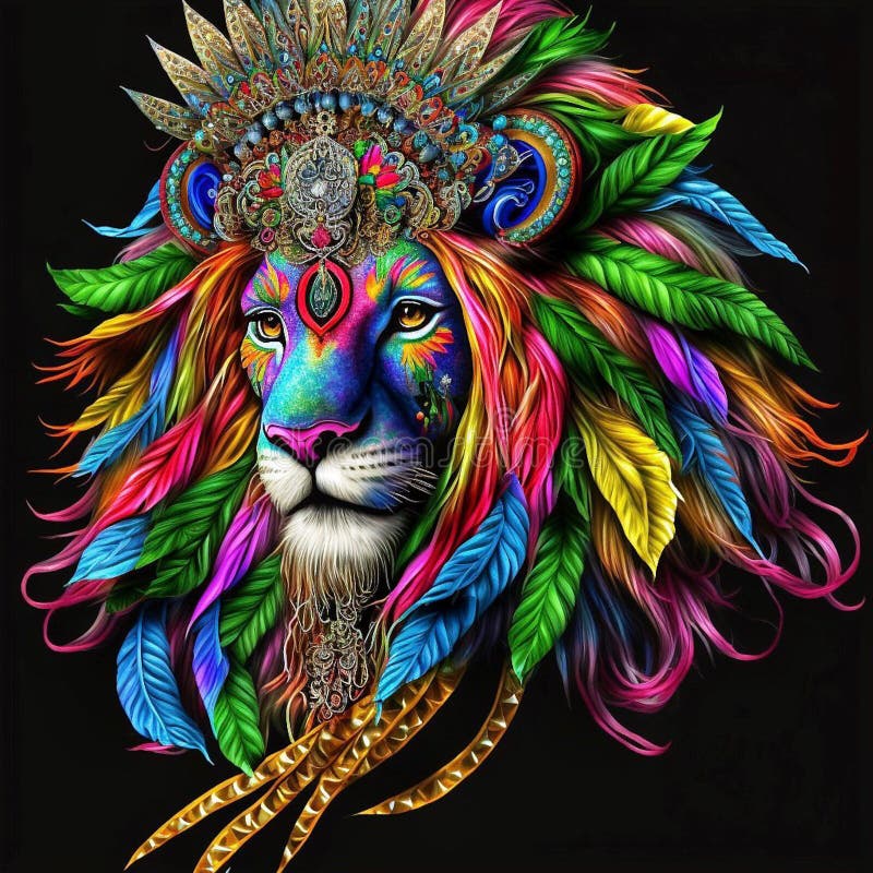 A Lion with Full Colour and Black Background Stock Illustration ...