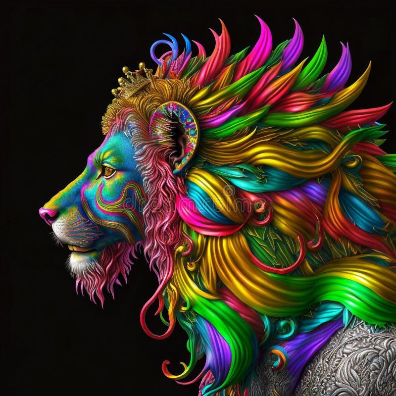 A Lion with Full Colour and Black Background Stock Illustration ...