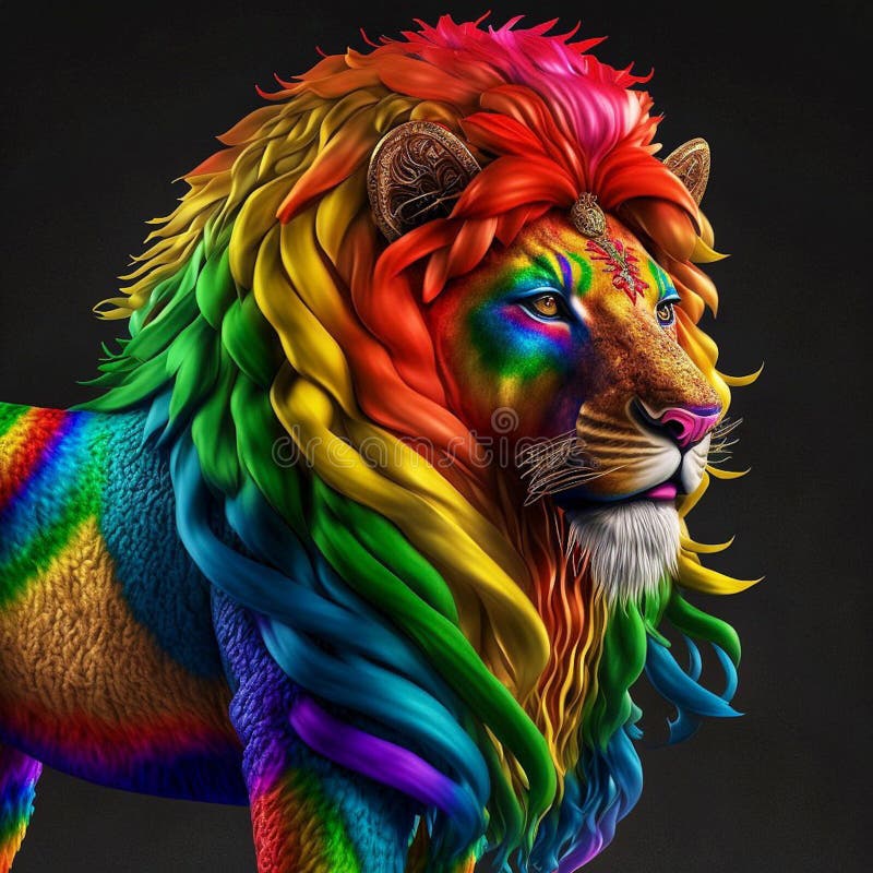 A Lion with Full Colour and Black Background Stock Illustration ...