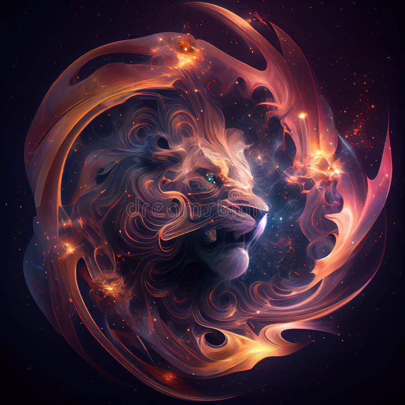Lion from Galaxies Spirals Space Nebula Stars Smoke. AI Render Stock ...