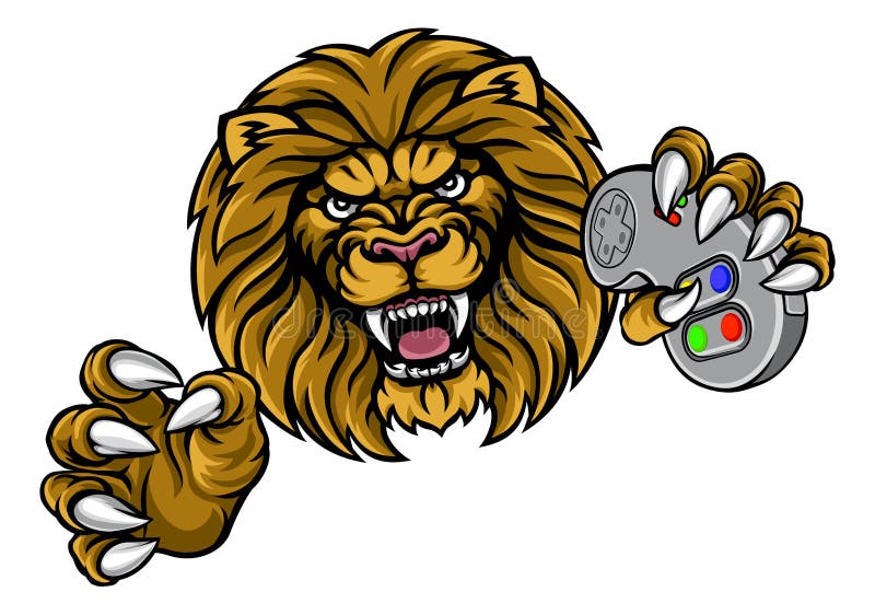 Lion Gamer Player Mascot ilustração do vetor. Ilustração de emblema ...