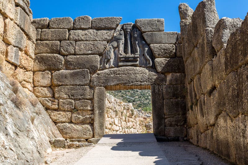 Lion Gate in Mycenae, Greece Stock Image - Image of entry, cyclopean ...