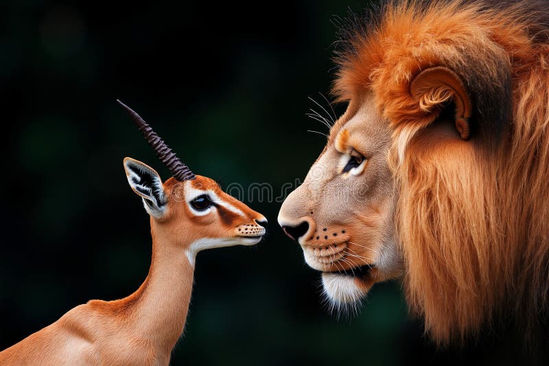 A Lion and a Gazelle are Looking at Each Other Stock Photo - Image of ...