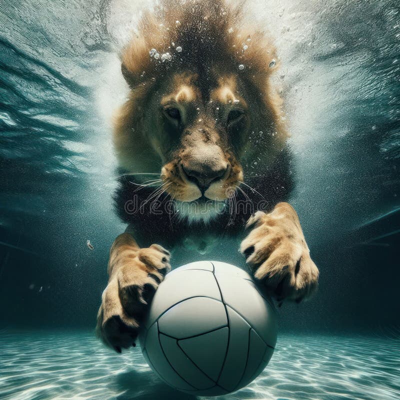 Lion Getting Ball Swimming Underwater Stock Illustration - Illustration ...