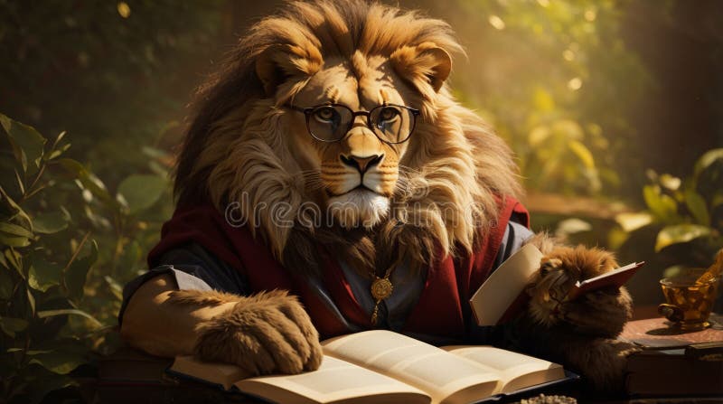 Lion reading stock illustration. Illustration of reading - 296901172
