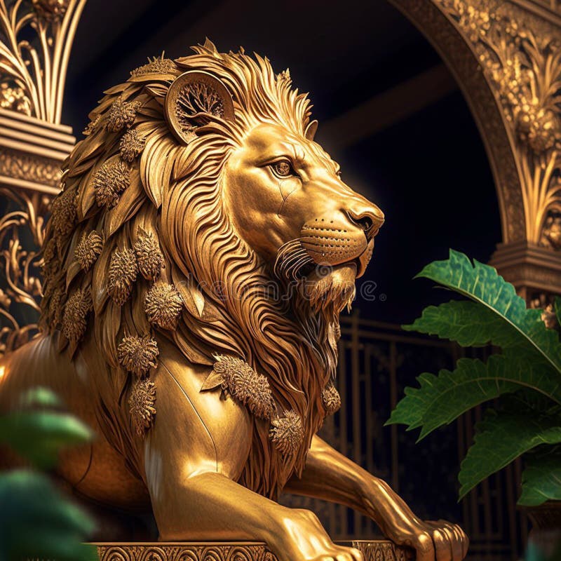 A Lion Gold with Black Background Stock Illustration - Illustration of ...