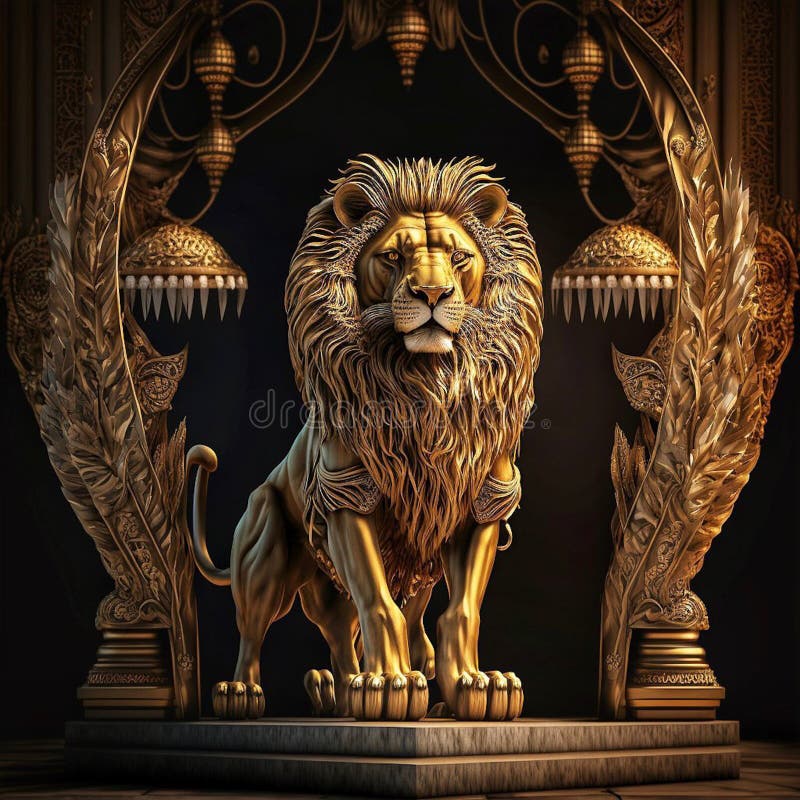 A Lion Gold with Black Background Stock Illustration - Illustration of ...